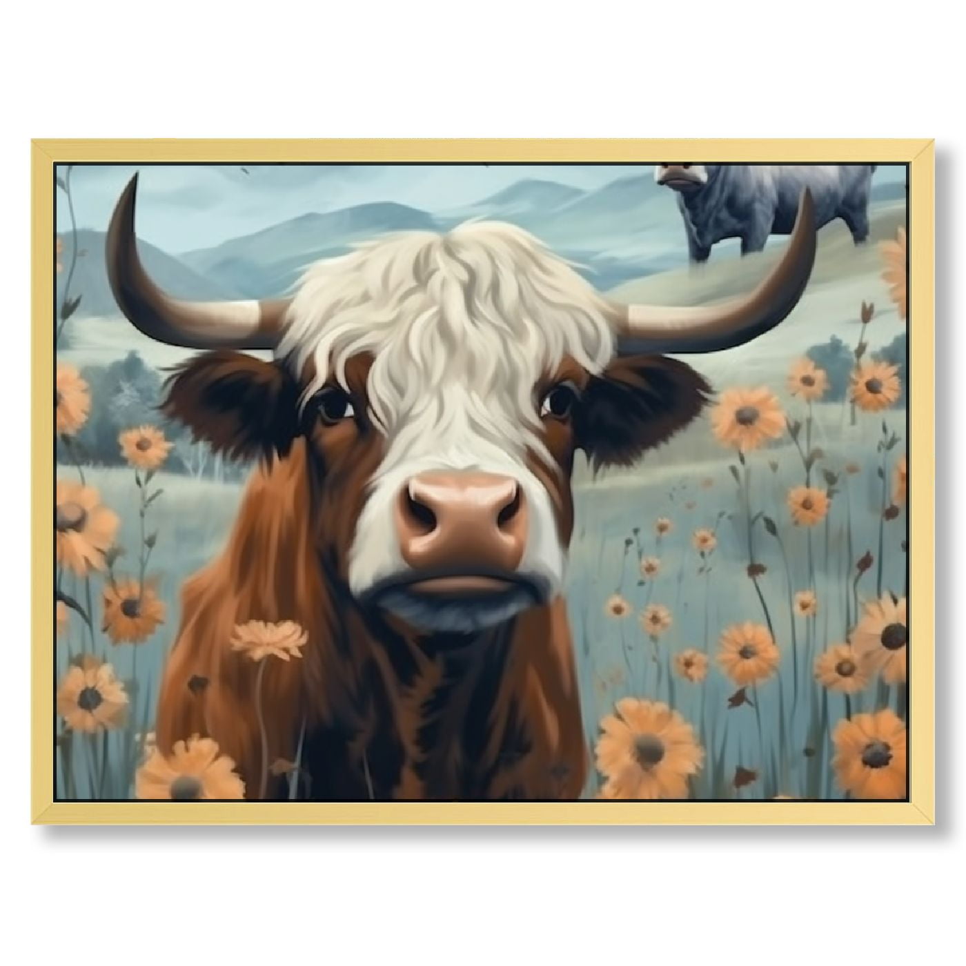 Highland Cow Flowers Wall Art Canvas Painting Prints Hanging Picture ...