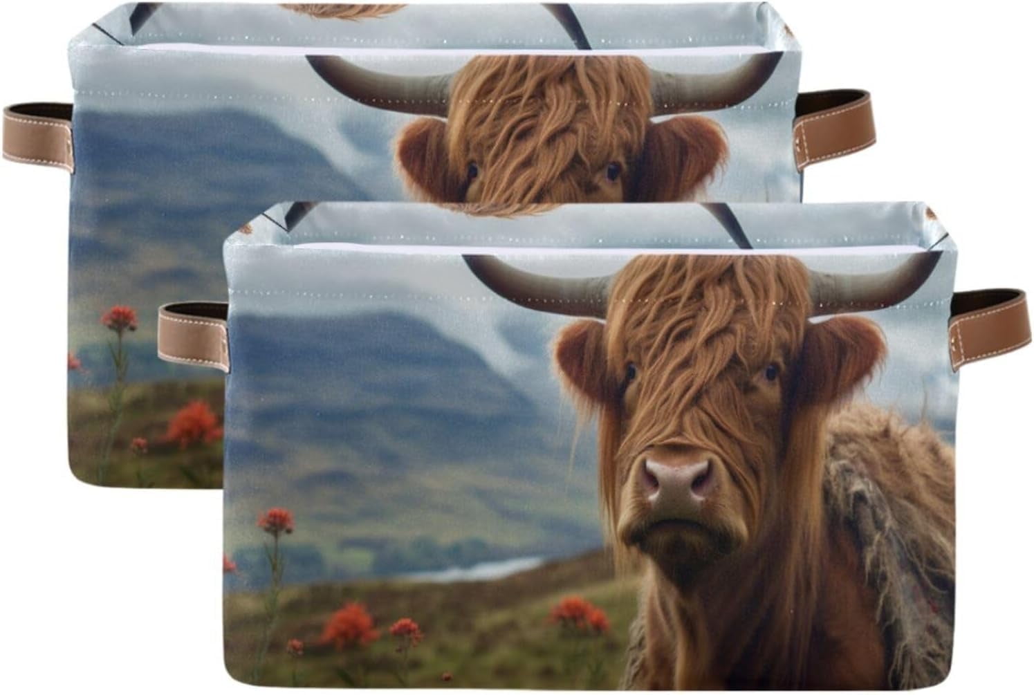 Highland Cow Foldable Storage Basket for Shelves, Collapsible Sturdy ...