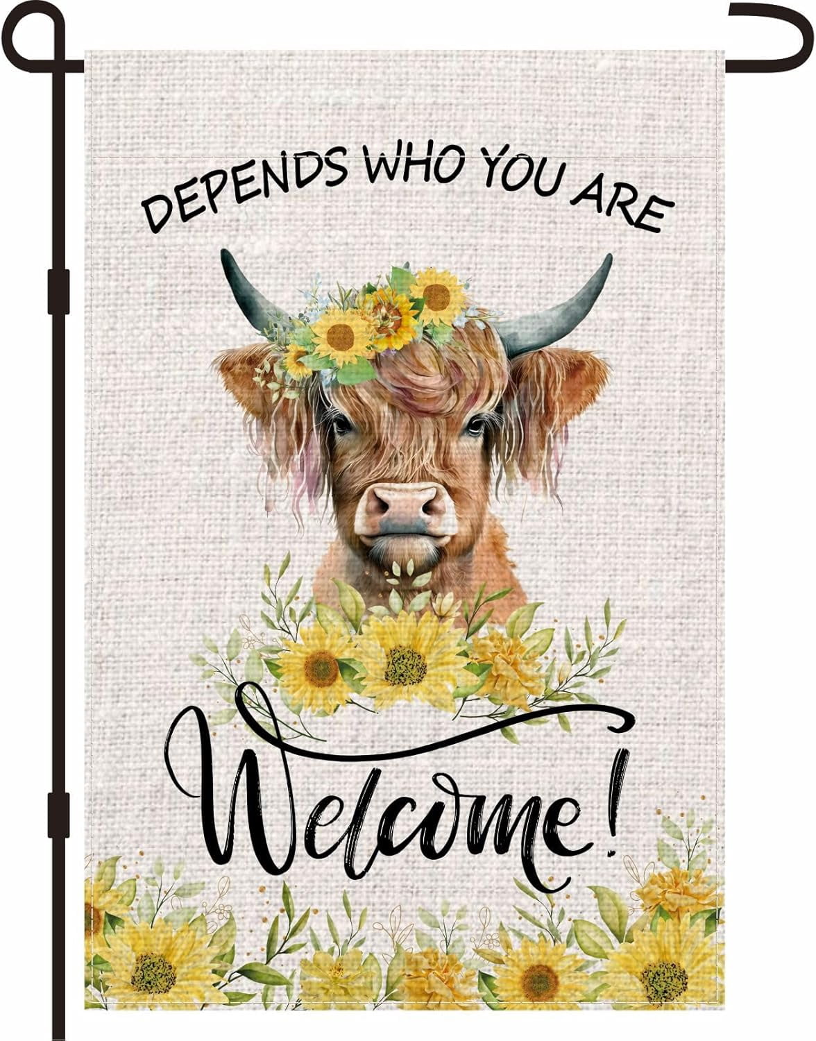 Highland Cow Garden Flag 12x18 Inch, Double Sided Burlap Outside ...