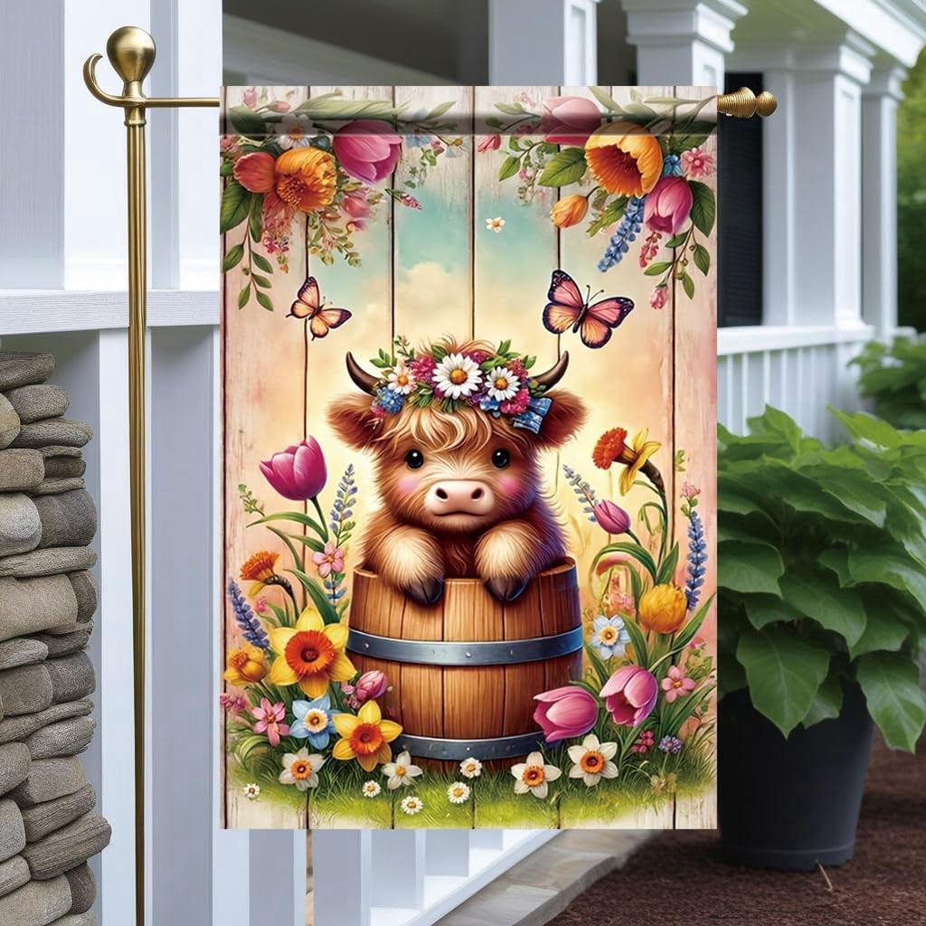 Highland Cow Garden Flag 12x18 Inch Double Sided Outdoor Yard Banner ...