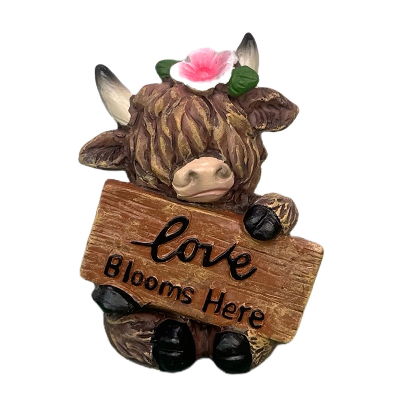 Highland Cow Garden Statue with Welcome Sign, Rustic Resin Farm Animal ...