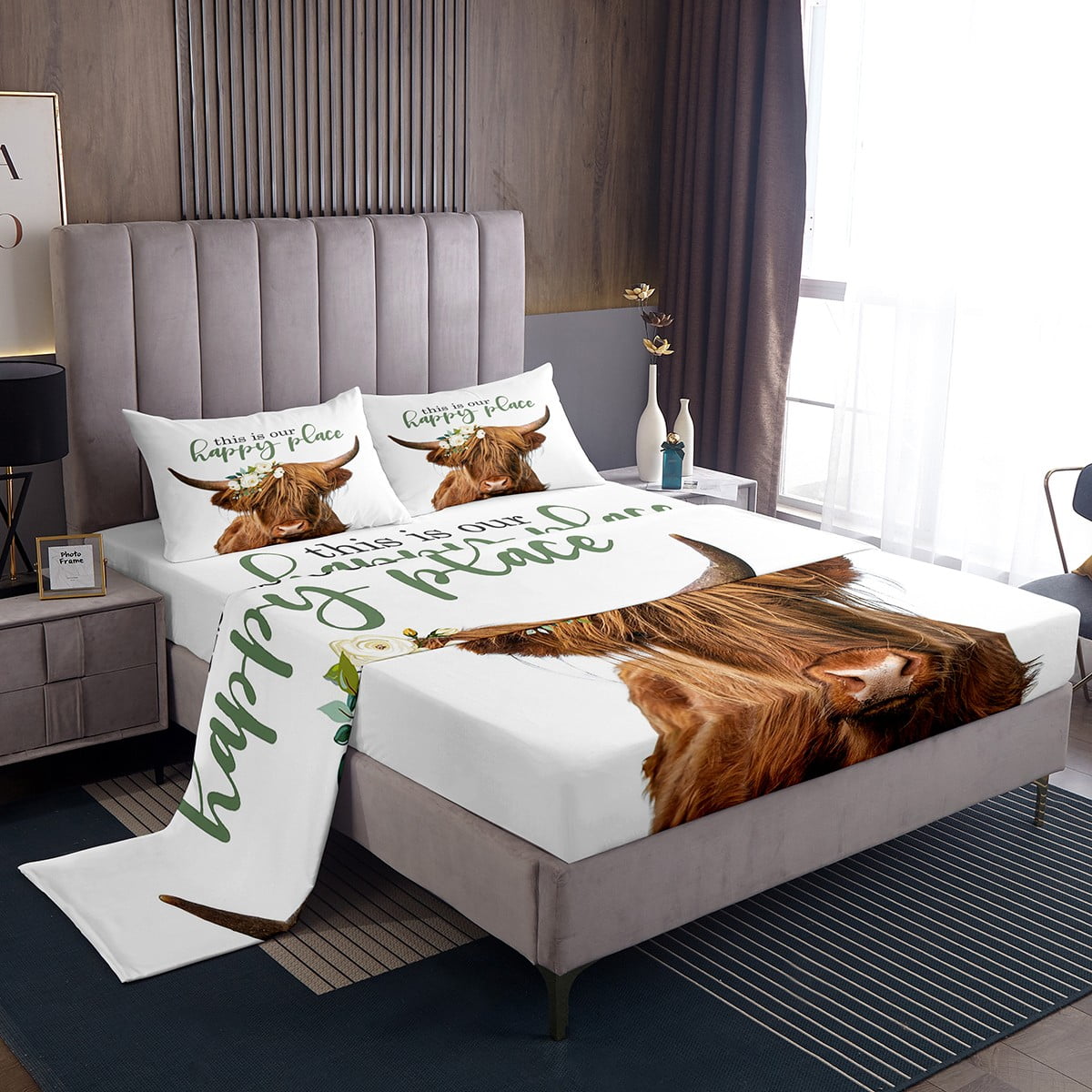 Highland Cow Gifts Sheets Farm Animal Cow Print Sheet Set Highland Cow ...