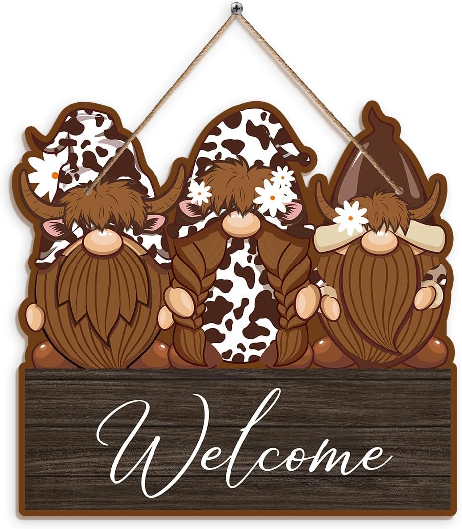 Highland Cow Gnomes Door Sign Welcome Door Sign Hanging Sign Wall Decor ...