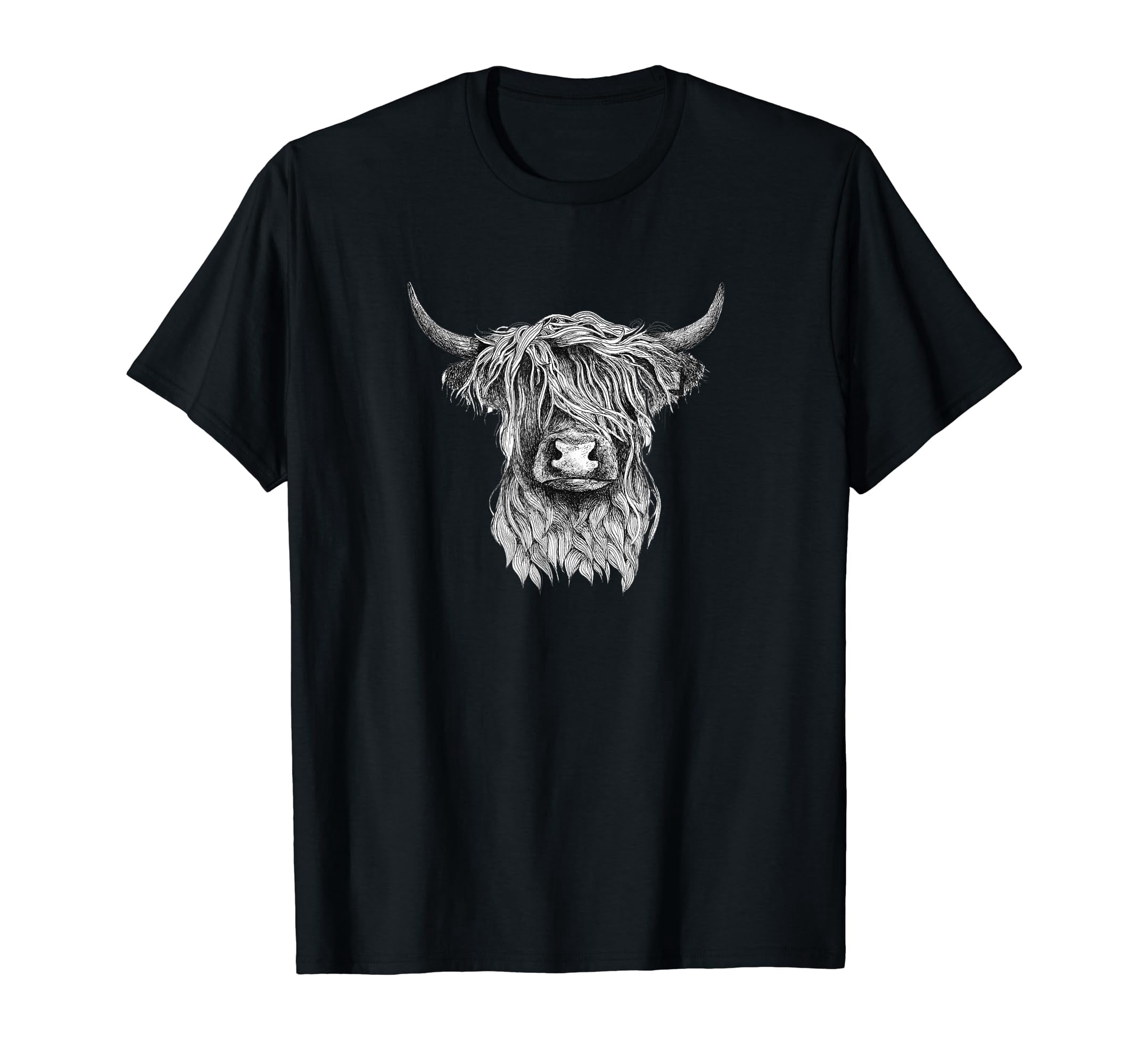 Highland Cow - Hand Drawn Illustration T-Shirt Black Tee - Walmart.com
