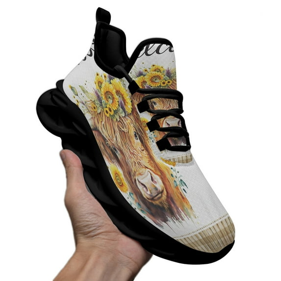 Highland Cow Highland Cattle Sunflowers Shoes Sneakers Black Size 6 ...