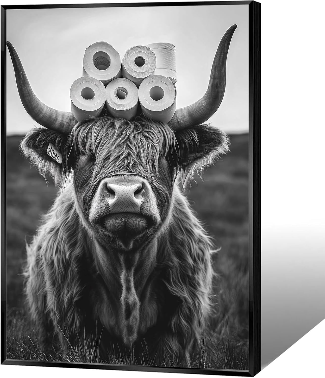 Highland Cow Holding Toilet Paper On Head Posters Vintage Rustic Style ...