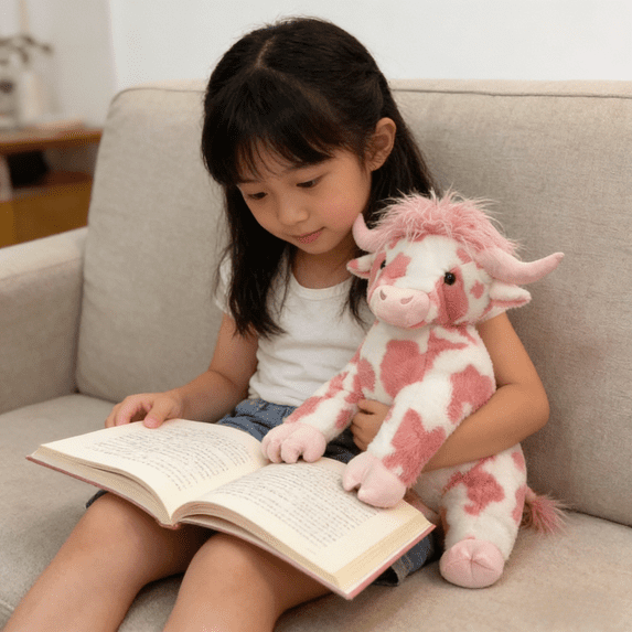 Highland Cow Holiday Plush Stuffed Animal, 14 Inch Pink Cow Plush Toy ...