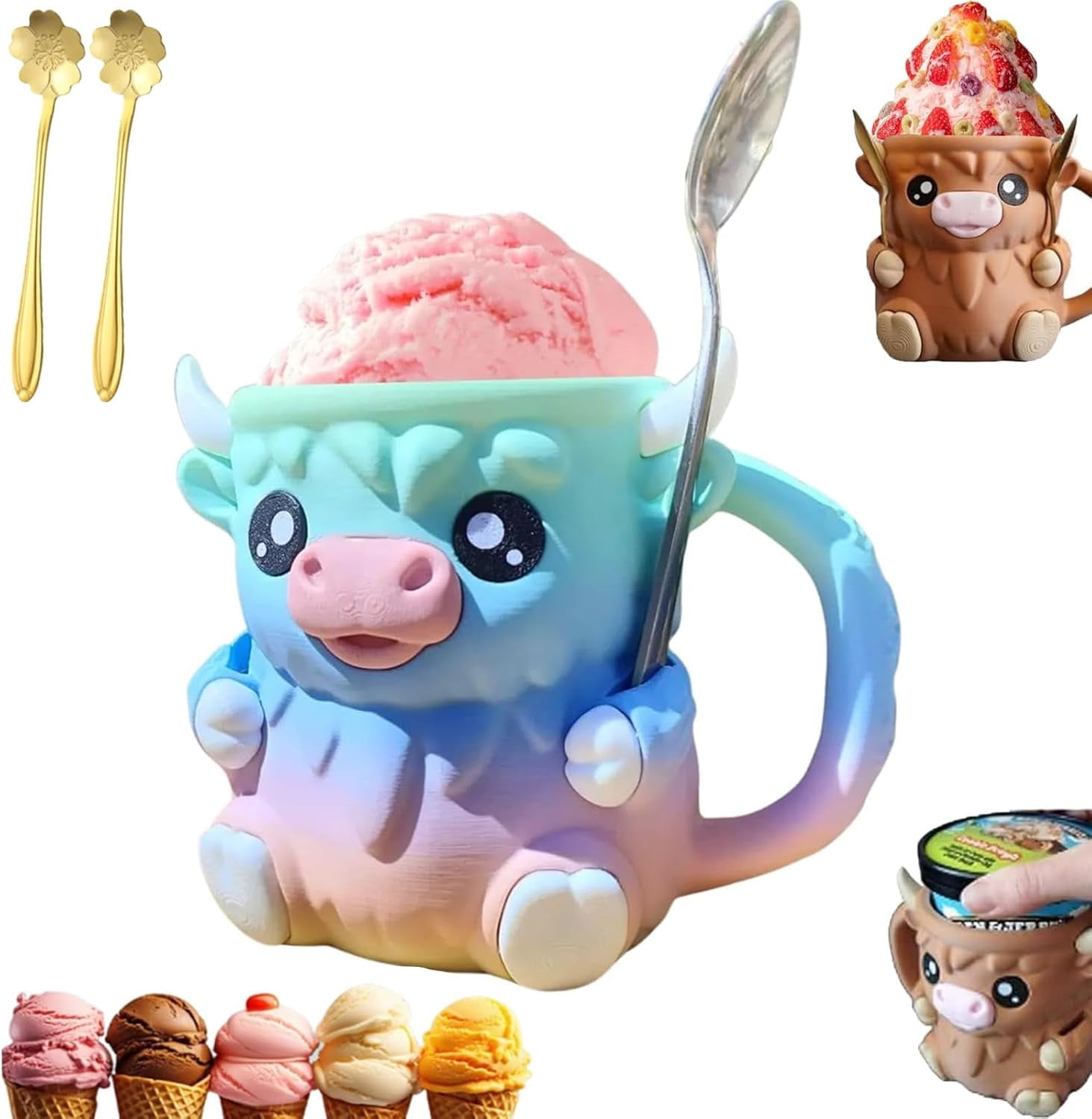 Highland Cow Ice Cream Holder, Cow Ice Cream Pint Holder, 3D Printed ...