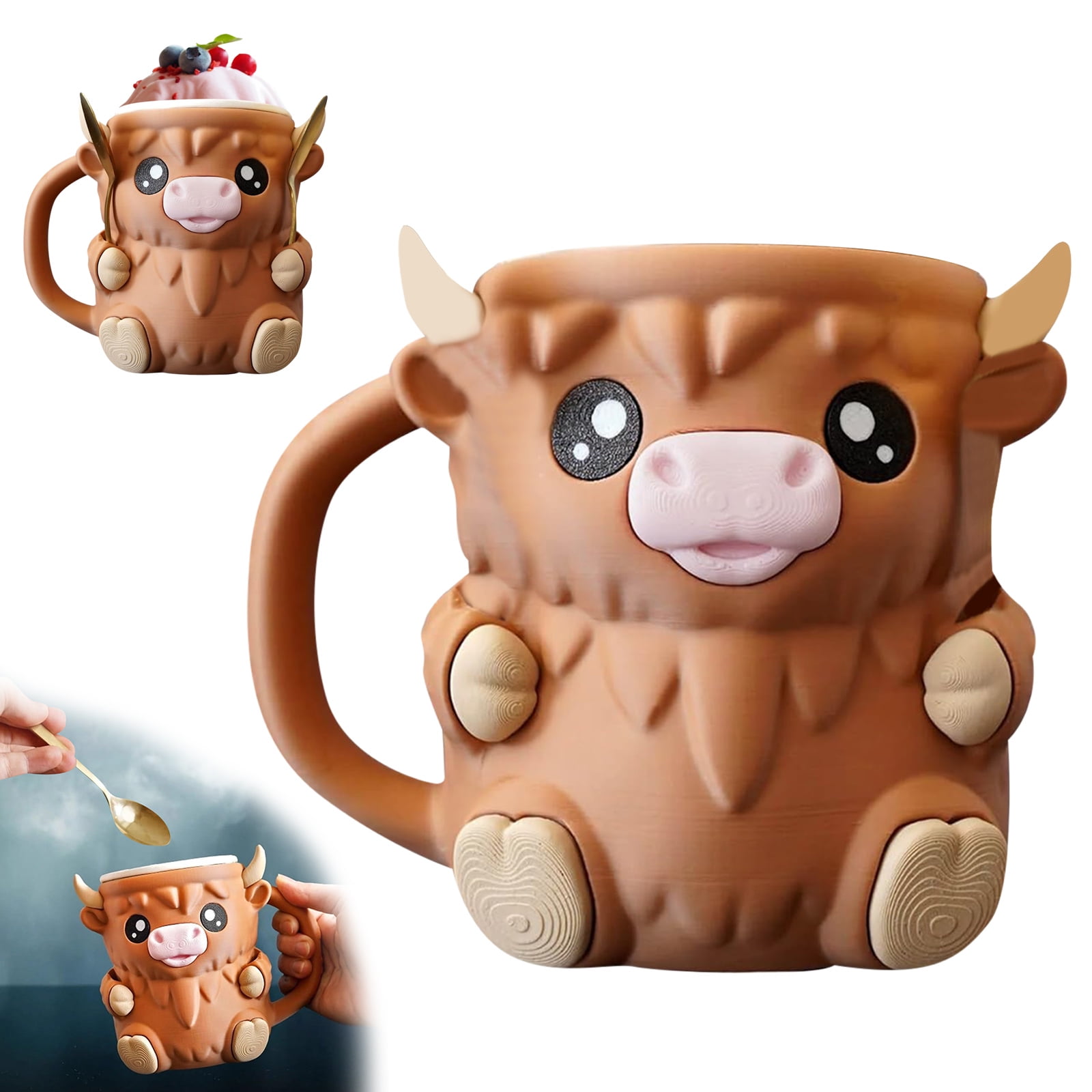 Highland Cow Ice Pint Holder, Cute Ice Cream Pint, 3D Printed Reusable ...