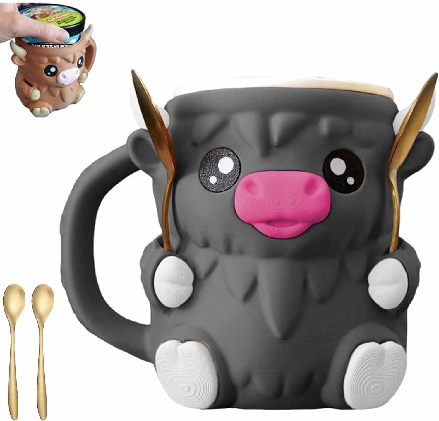 Highland Cow Ice Pint Holder, Cute Ice Cream Pint, 3D Printed Reusable ...