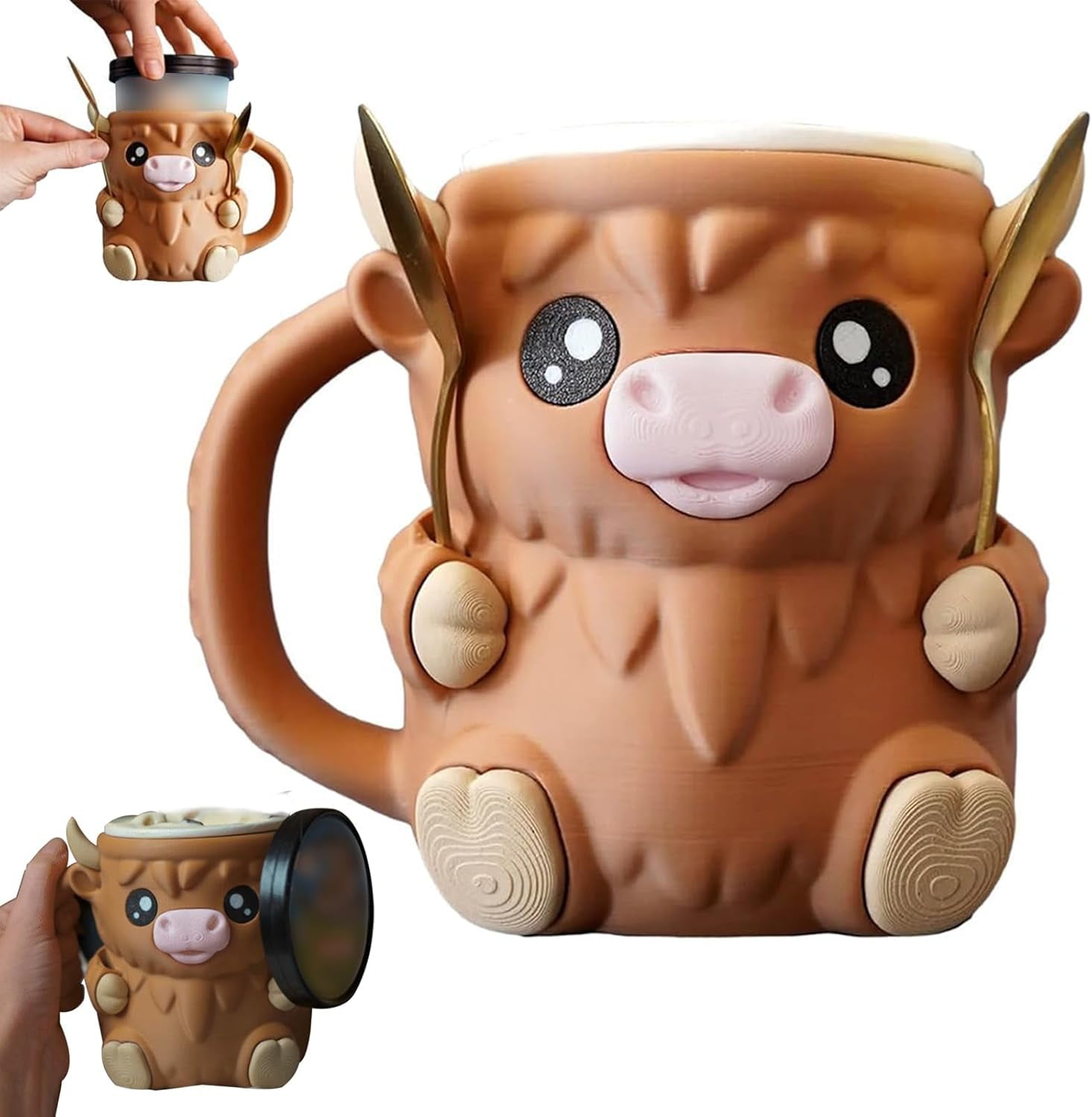 Highland Cow Ice Pint Holder, Cute Insulated 16oz Cow Ice Cream Pint ...