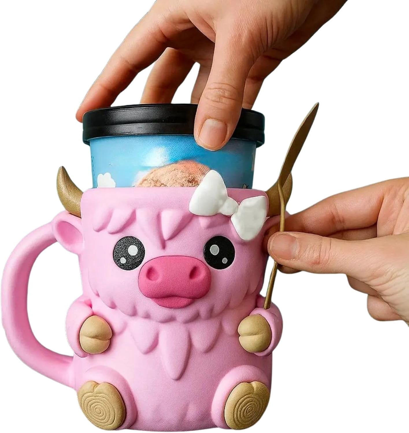 Highland Cow Ice Pint Holder,Ice Cream Pint Sleeves Cover with Spoon ...