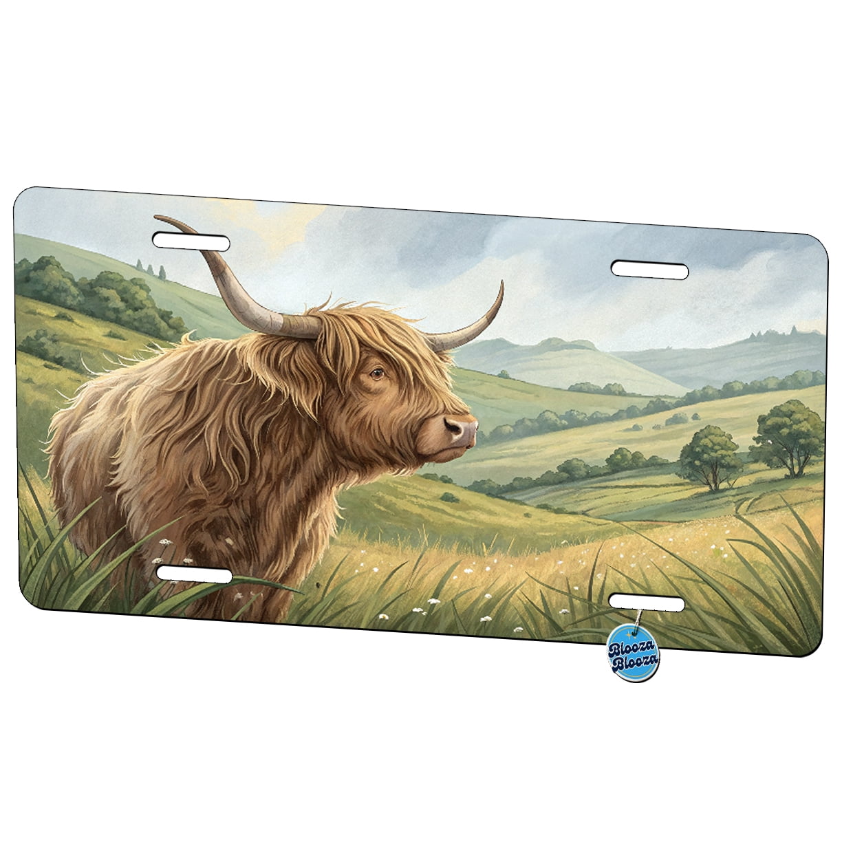 Highland Cow In Fields Metal Novelty License Plate - Walmart.com