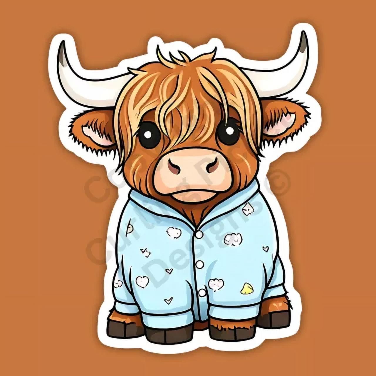 Highland Cow In Pajamas Cute Adorable Sticker Phone Decal Water Bottle ...