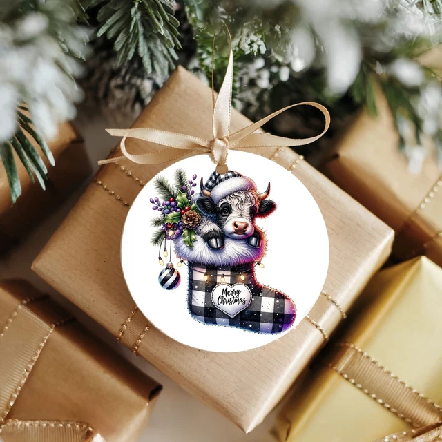 Highland Cow In Stocking Ceramic Ornament Noel Decoration 2D FLAT ...