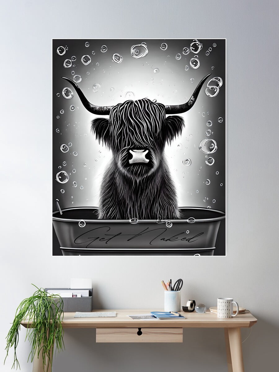 Highland Cow In Wash Basin Poster Wall Art, Modern Wall Decor For ...