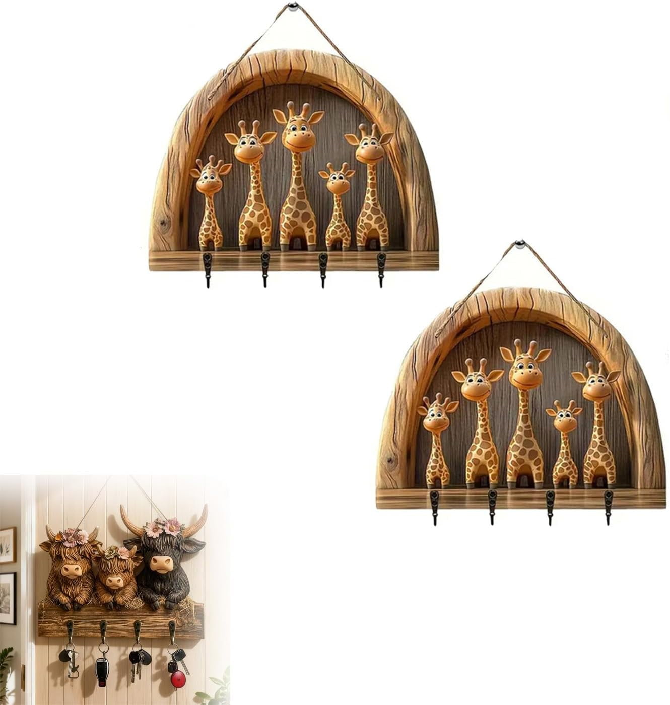 Highland Cow Key Holder - Key Holder Wall Mount Highland Cow with 4 ...