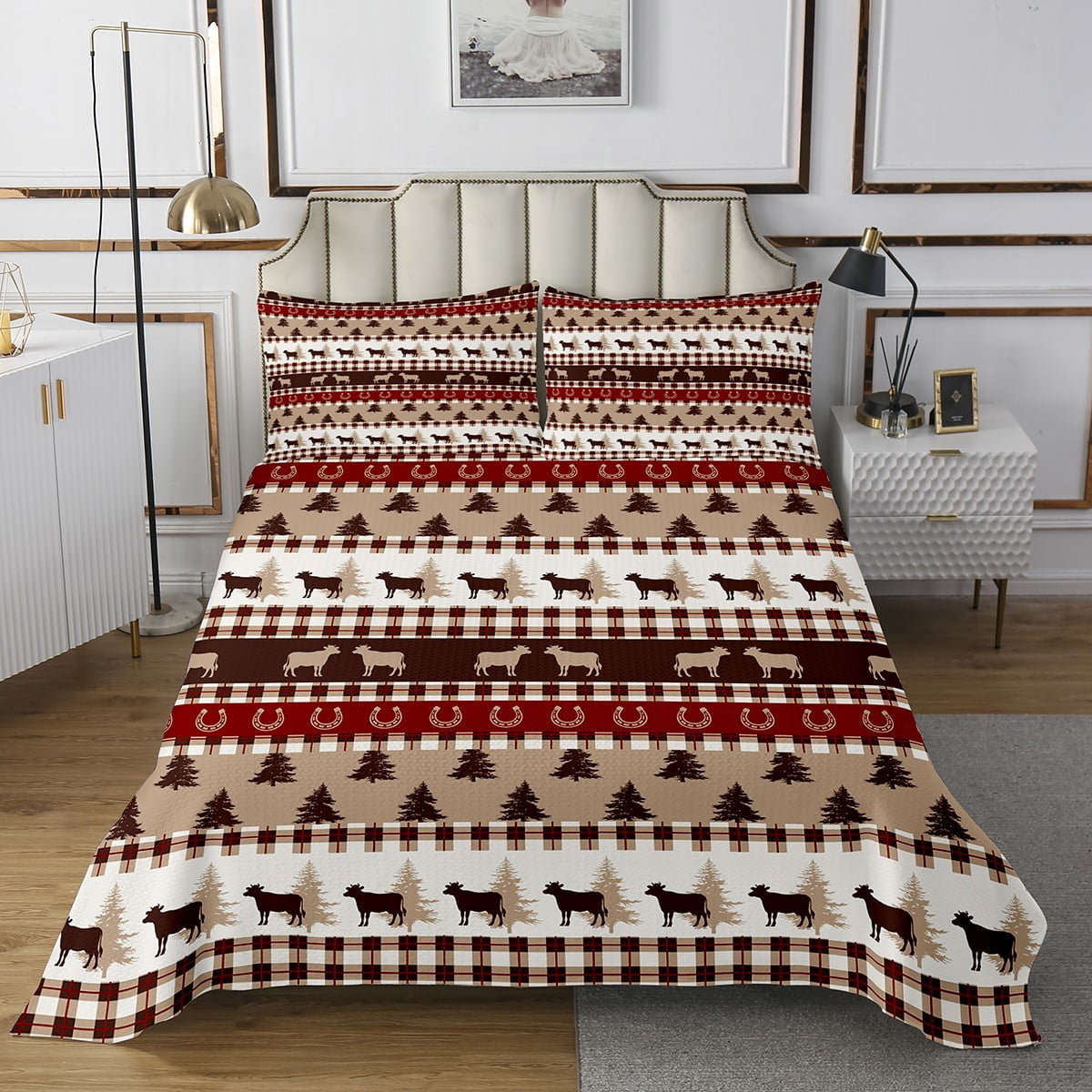 Highland Cow King Size Coverlet Set,Vintage Tribal Abstract Print Bed ...