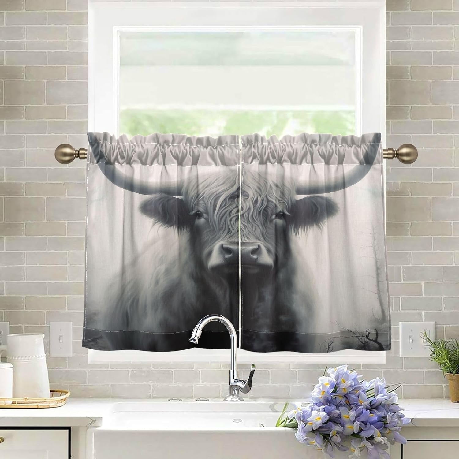 Highland Cow Kitchen Curtains 24 Inch Length Blackout Thermal ...
