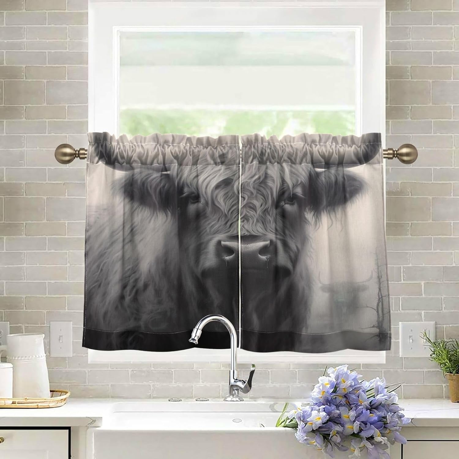 Highland Cow Kitchen Curtains 24 Inch Length Blackout Thermal ...