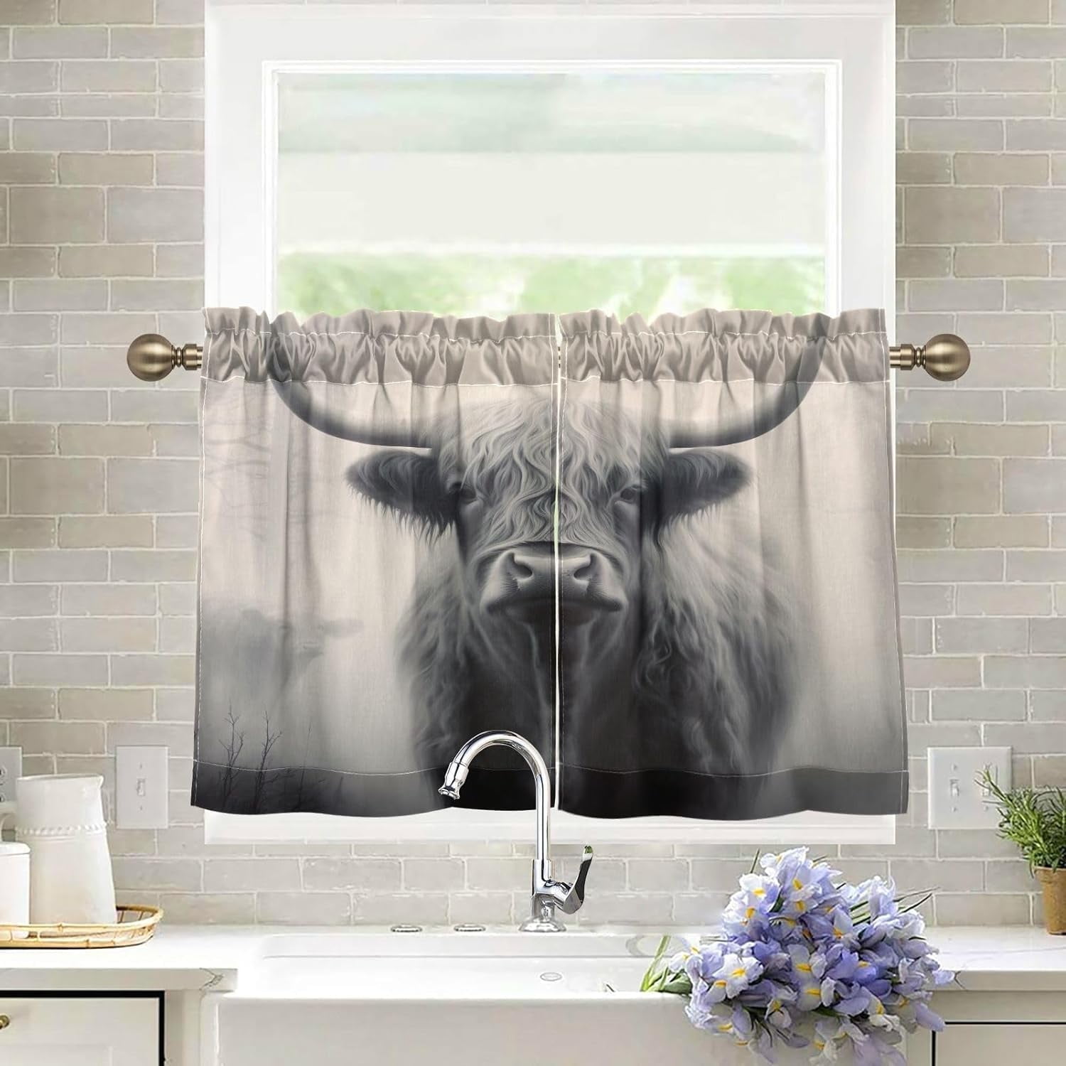 Highland Cow Kitchen Curtains 36 Inch Length Blackout Thermal ...