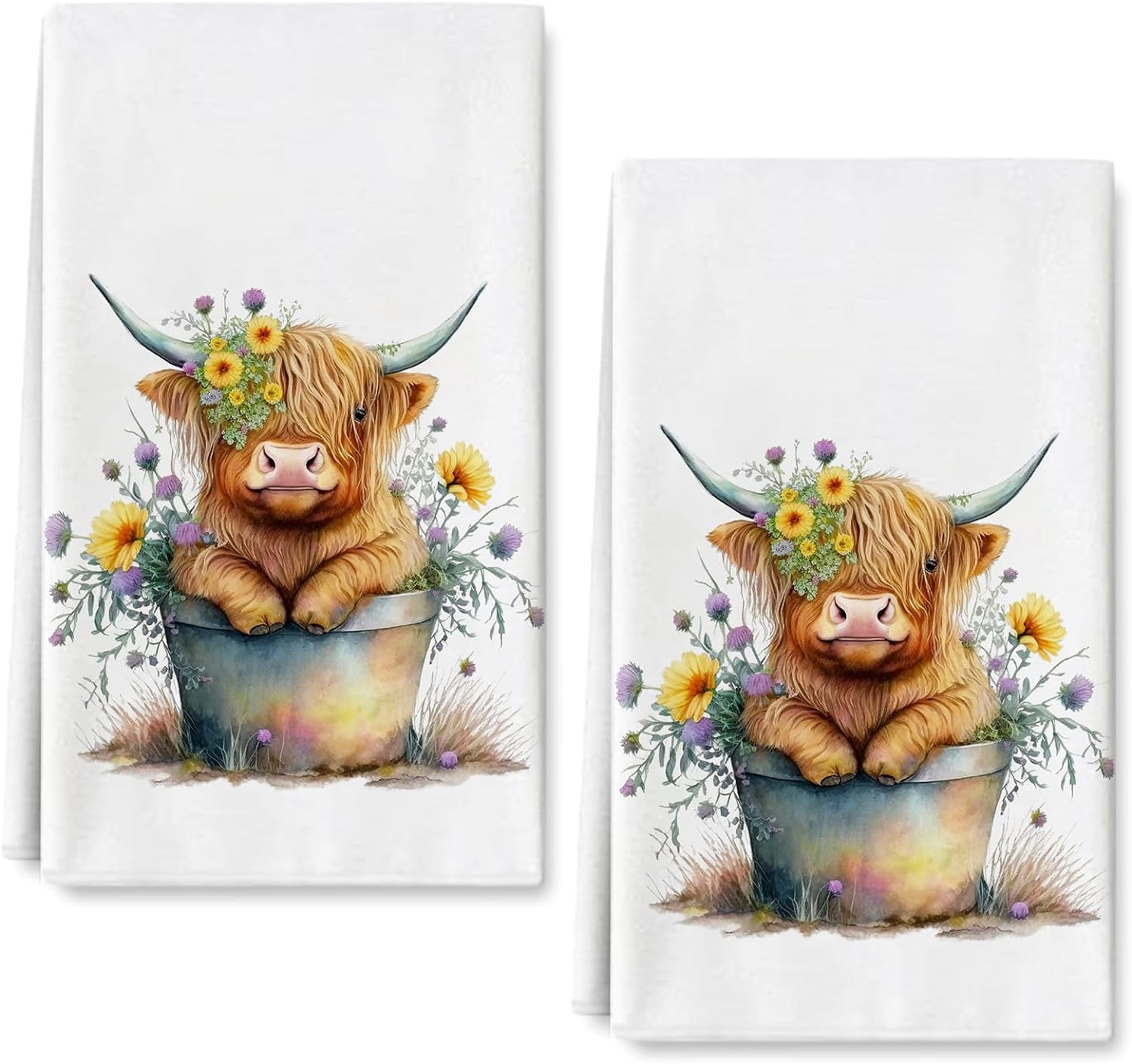 Highland Cow Kitchen Dish Towel 18 x 28 Inch Rustic Farmhouse Dishcloth ...