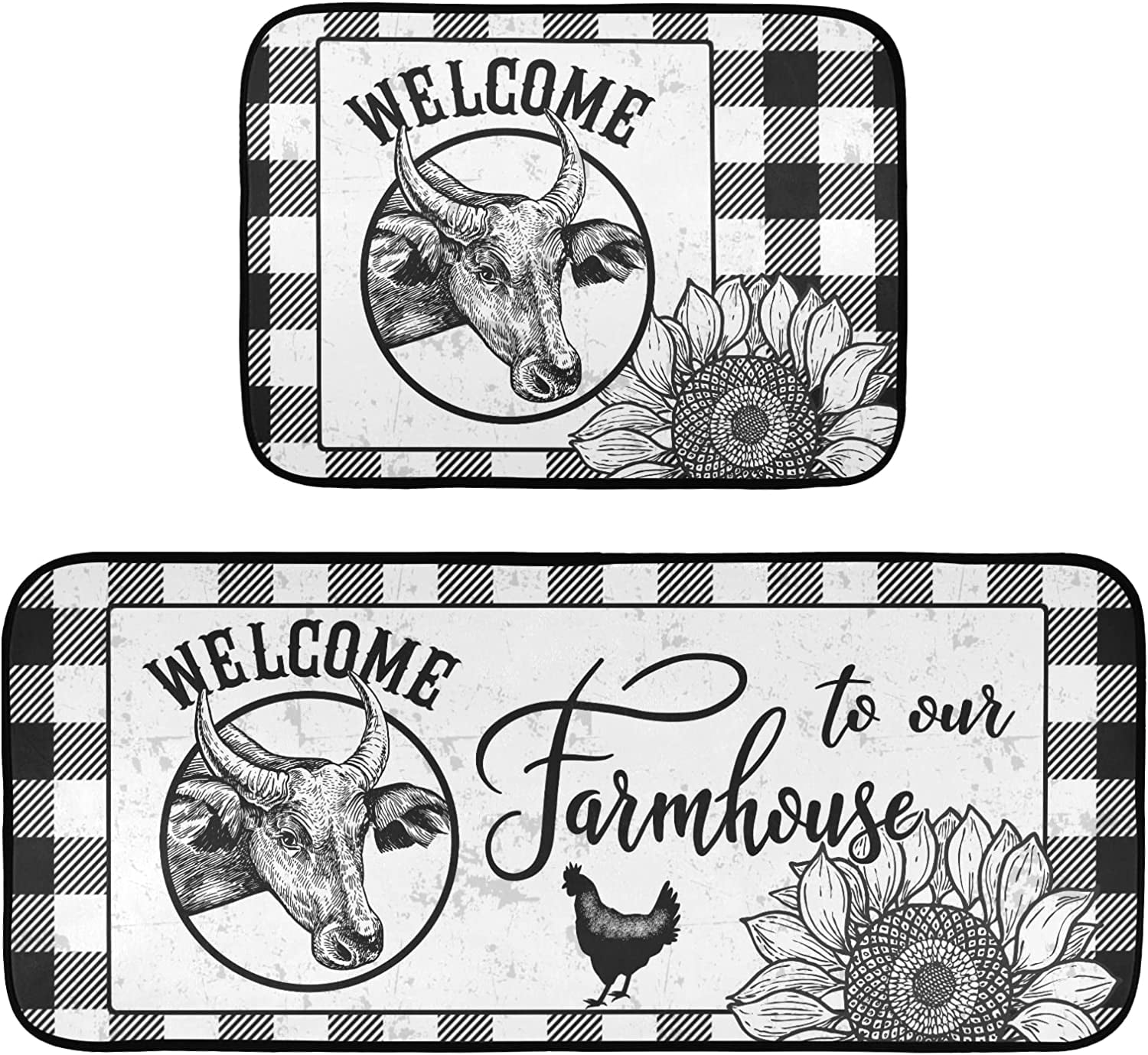 Highland Cow Kitchen Mat Set of 2 Anti-Fatigue Kitchen Rug Set Non Slip ...