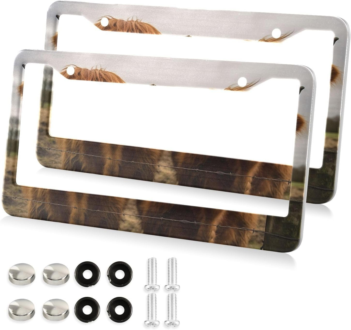 Highland Cow License Plate Frame, Aluminum Car Tag Frames, 2 Pack ...