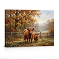 Highland Cow Mother And Calf In Autumn Farm Rustic Fall Landscape ...