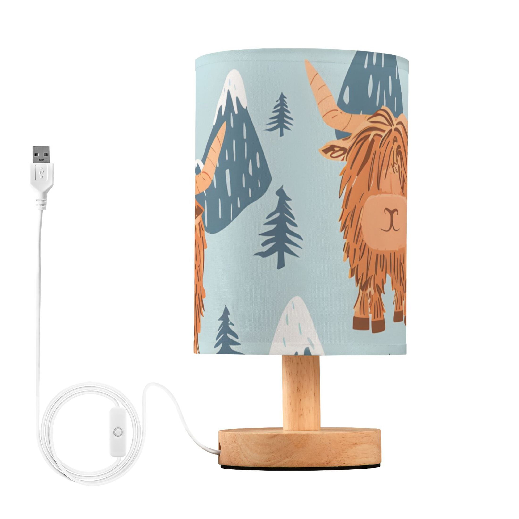 Highland Cow and Mountains Table Lamp USB Bedside Desk Nightstand Lamp ...