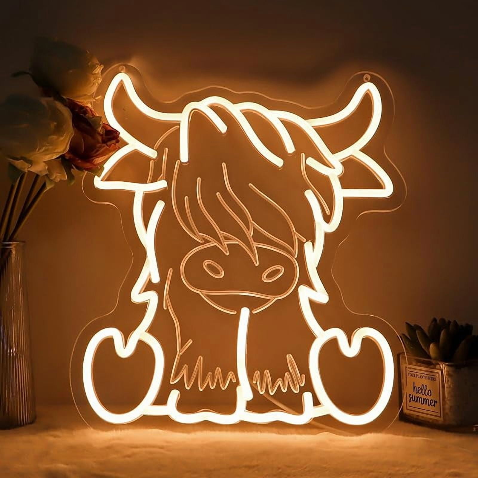 Highland Cow Neon Sign,Warm White Cow Night Light,Farmhouse Decor Sign ...