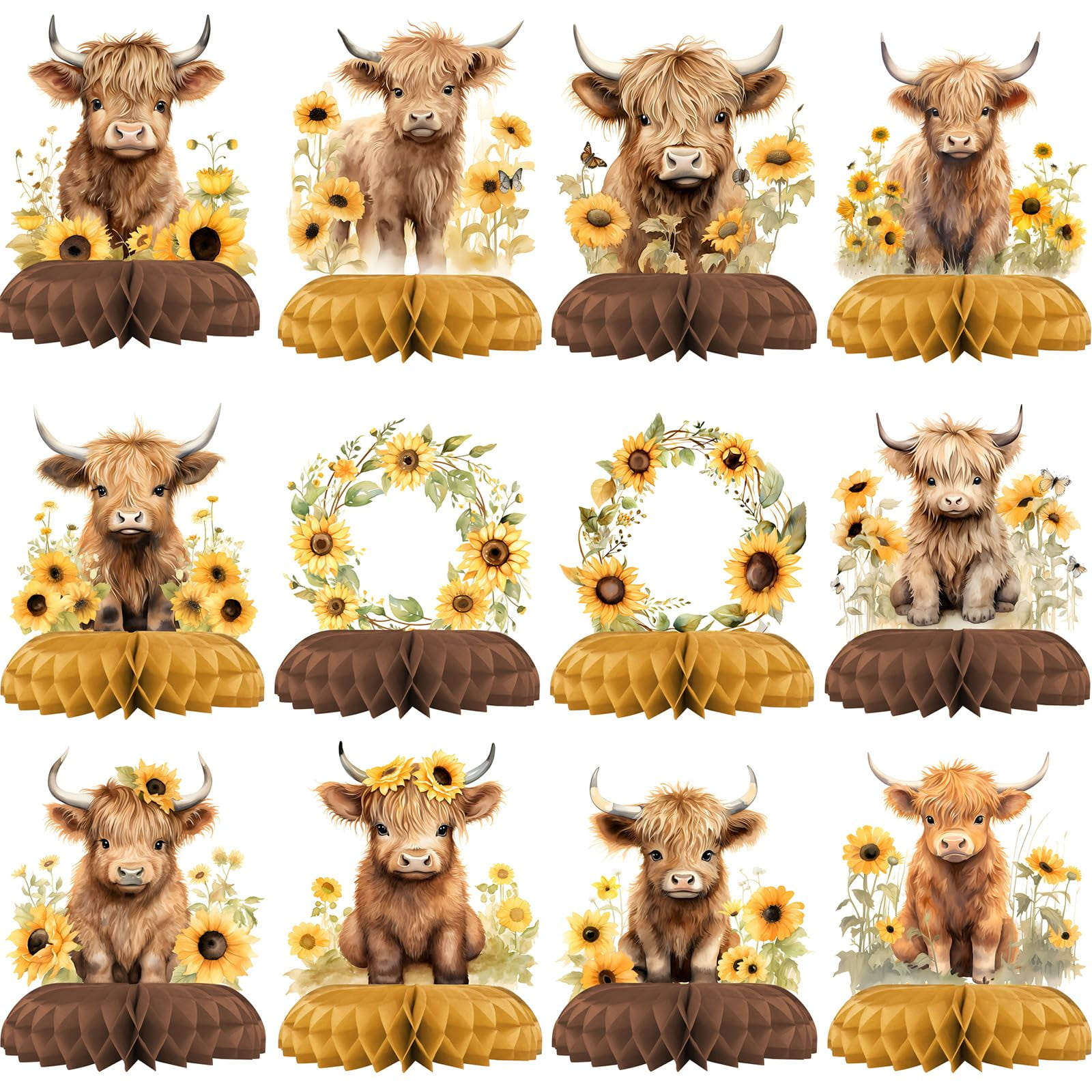 Highland Cow Party Decorations - 12PCS BSL1 Sunflower Highland Cattle ...