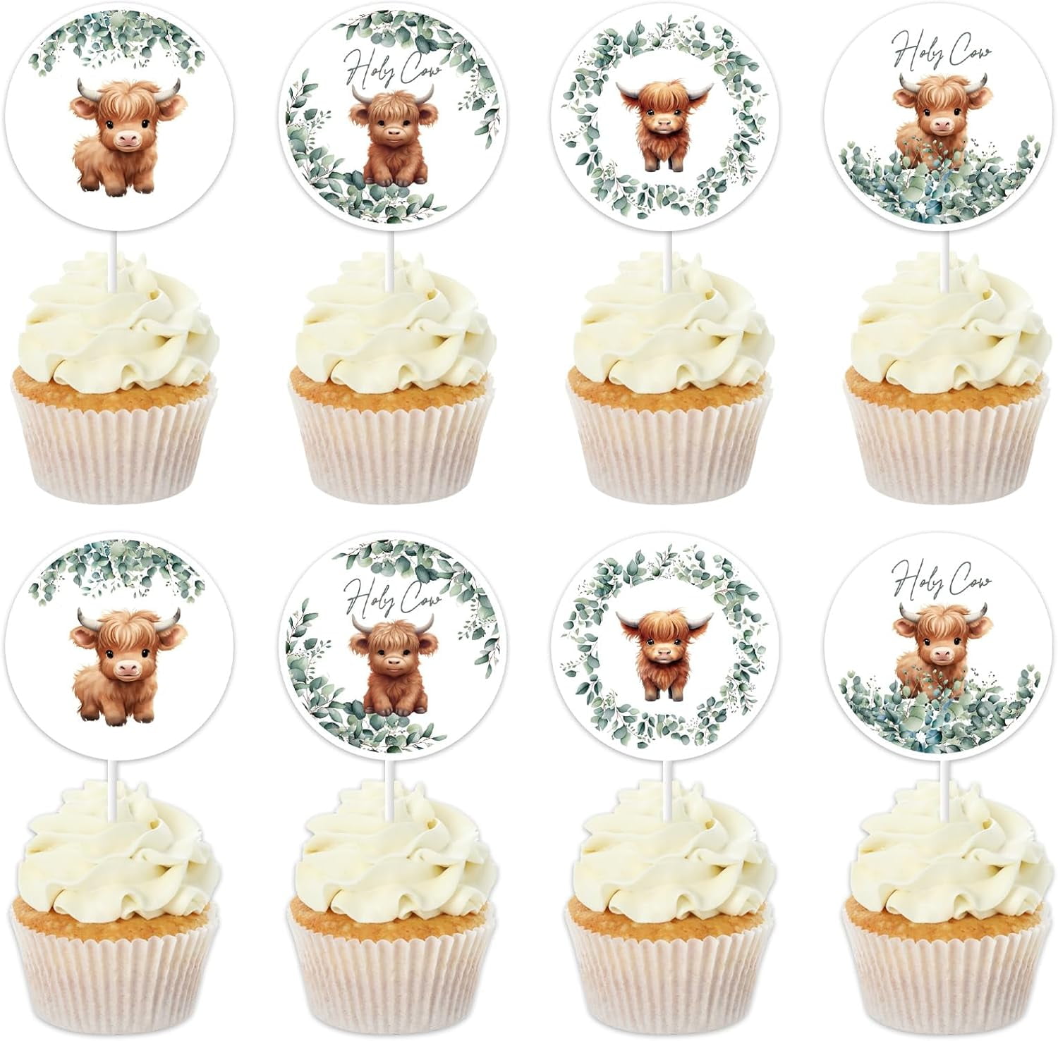 Highland Cow Party Decorations Cupcake Toppers, 36pcs Holy Cow Baby ...