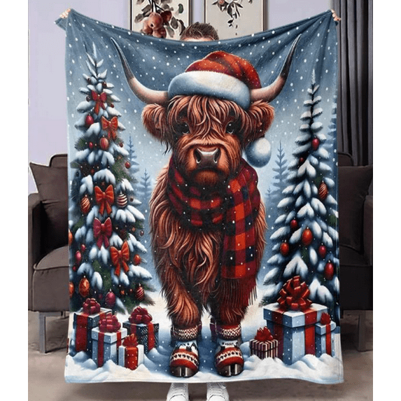 Highland Cow Pattern Blanket, 1/2 Counts Soft Comfortable Warm Throw ...