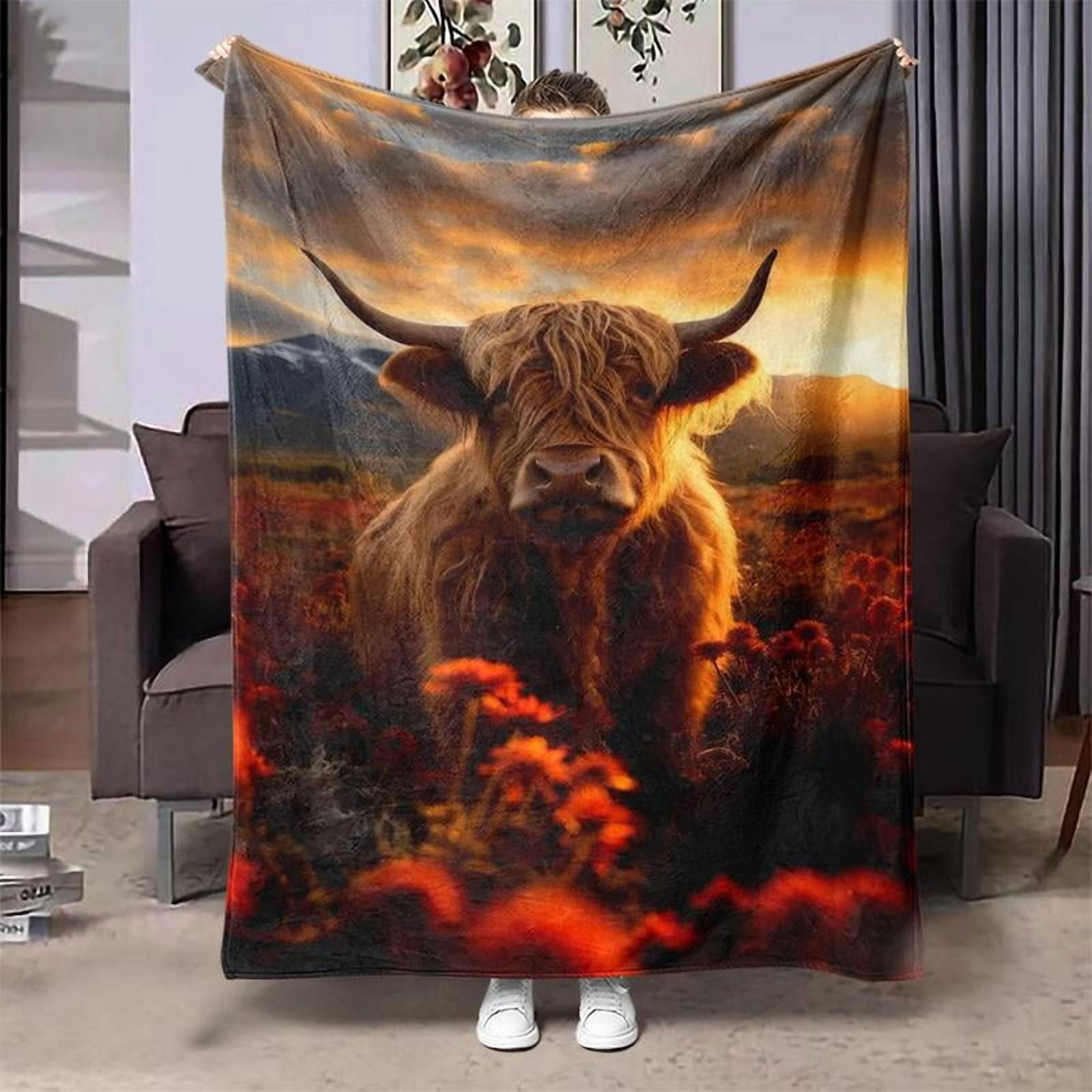 Highland Cow Pattern Blanket, 1 Count Soft Warm Throw Blanket, Air ...