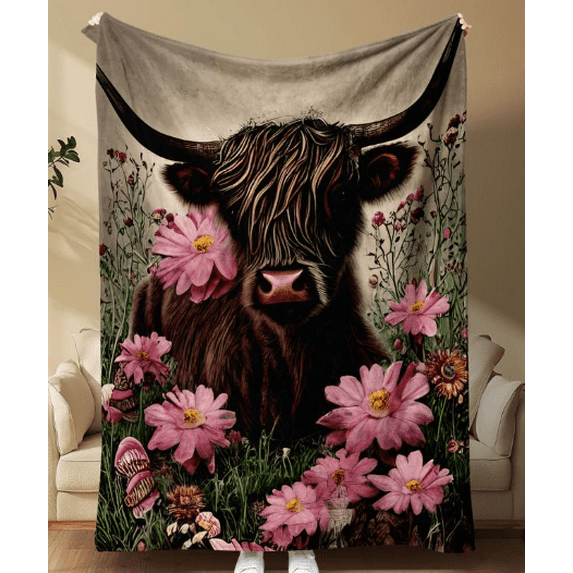 Highland Cow Pattern Blanket, 1 Count Soft Warm Throw Blanket, Air ...