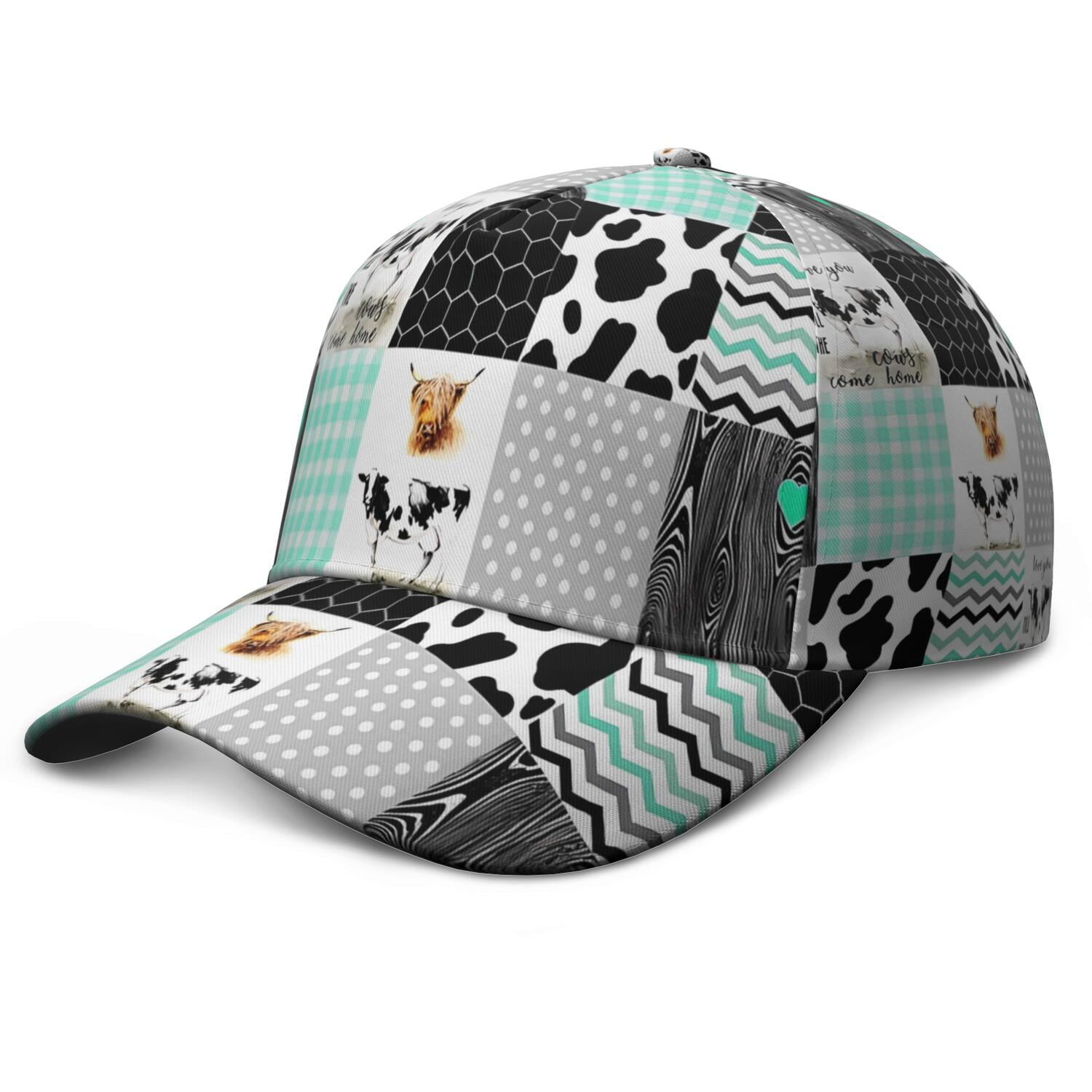 Highland Cow Pattern Dad Hat - Black and White Cow Print Adjustable ...