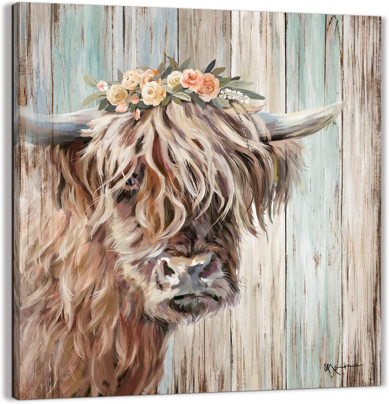 Framed Highland Cow Art - Canvas Print Rustic Wall Decor, Ready to Hang ...