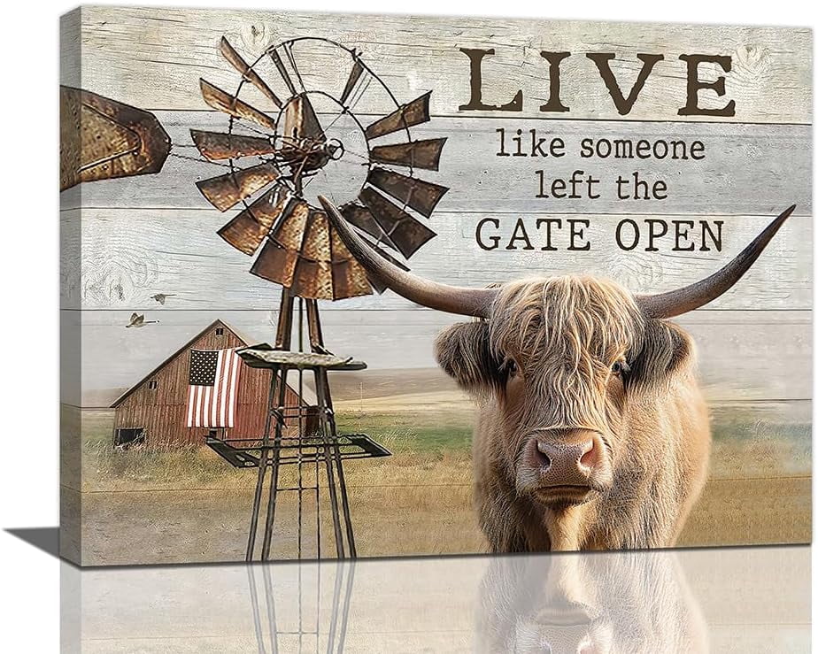 Highland Cow Pictures Western Wall Decor Farmhouse Highland Cow Canvas ...