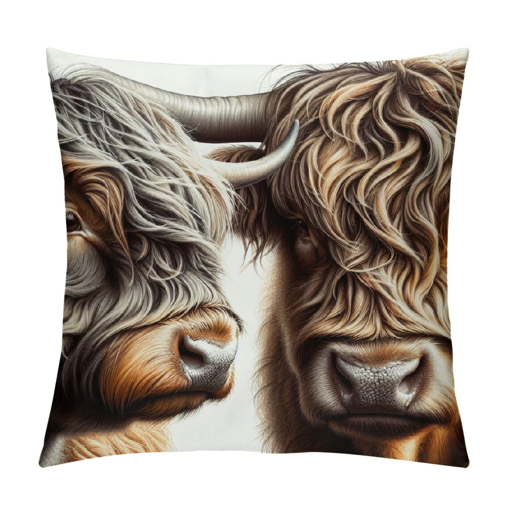 Highland Cow Pillow Cover，Brown Print Cow Pillow Covers Farmhouse ...
