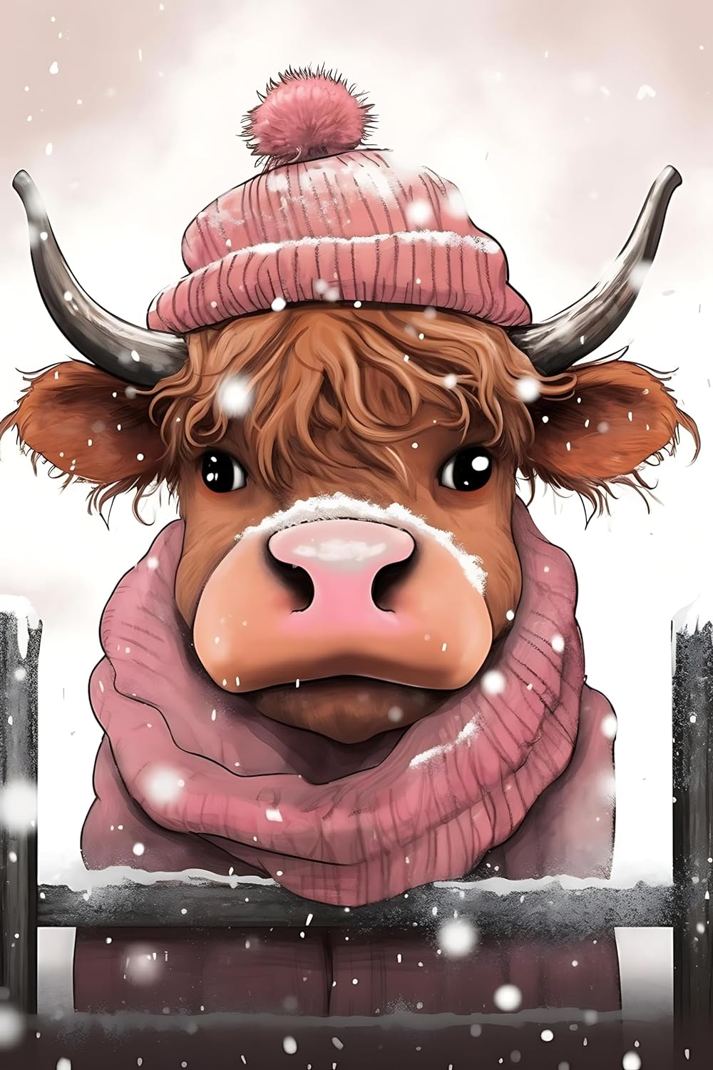 Highland Cow with Pink Hat & Scarf - Cartoon Highland Cow Theme ...
