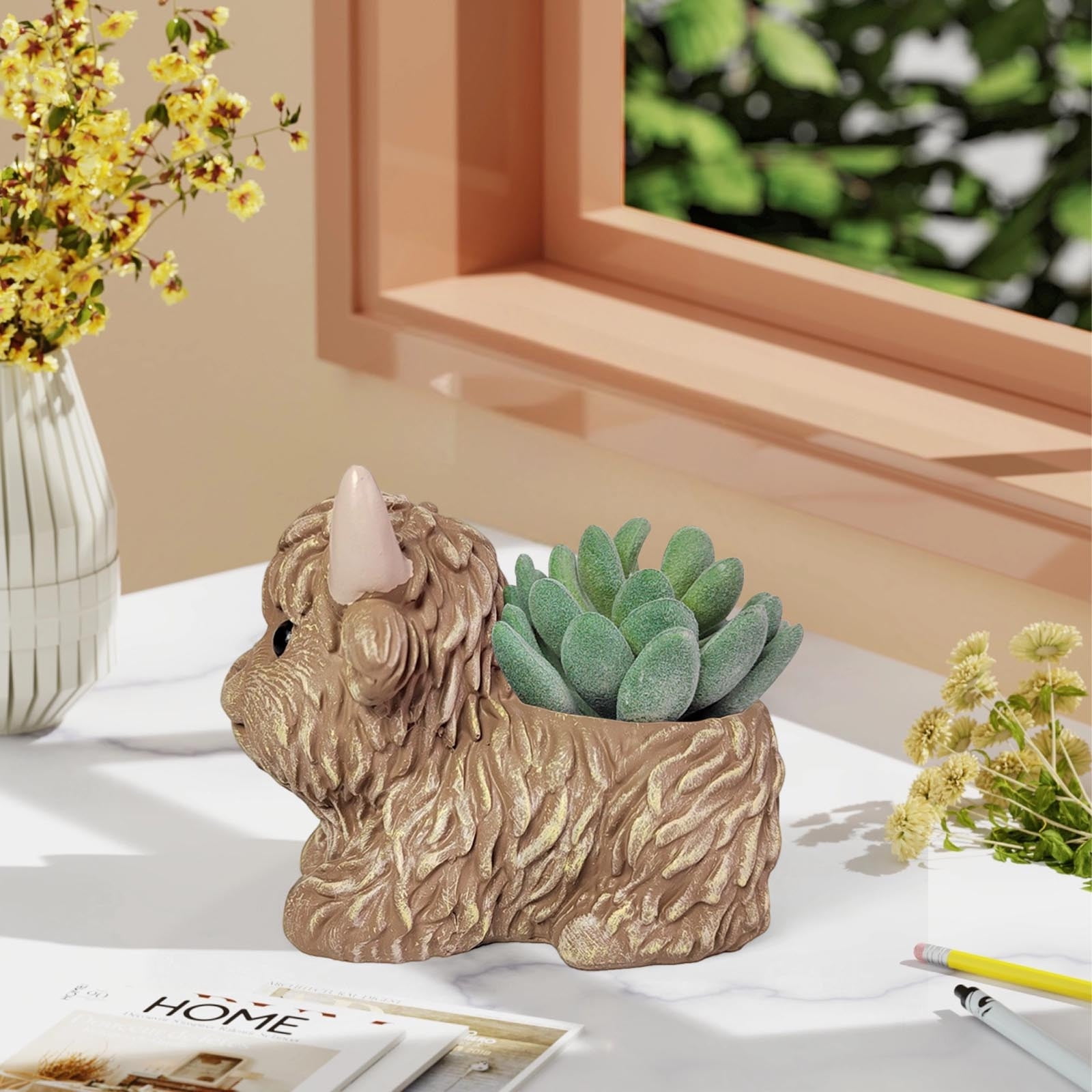 Highland Cow Planter, Miniature Resin Succulent Container, Farmhouse ...