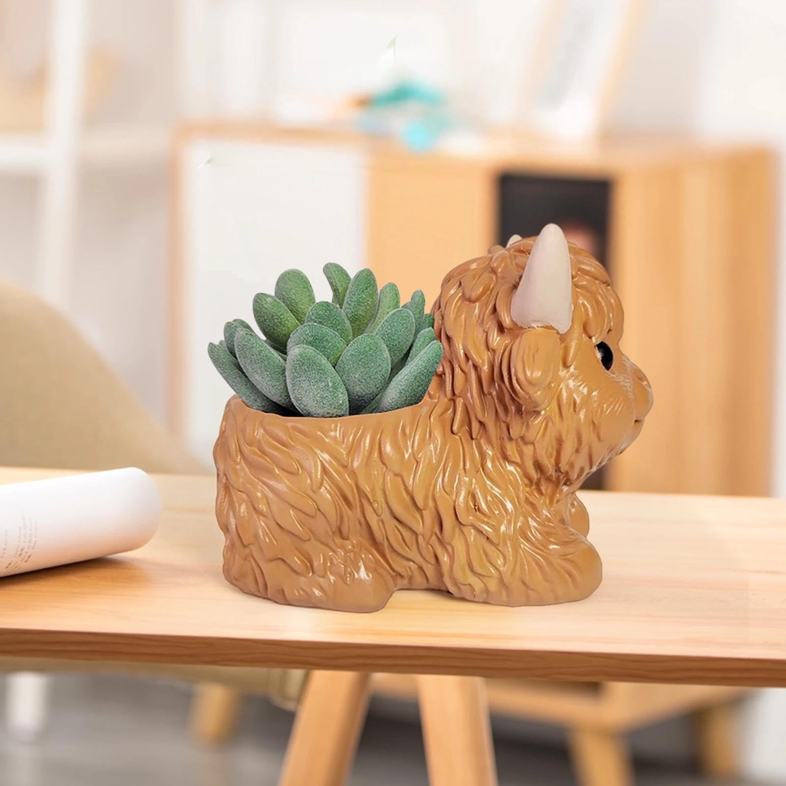Highland Cow Planter, Miniature Resin Succulent Container, Farmhouse ...