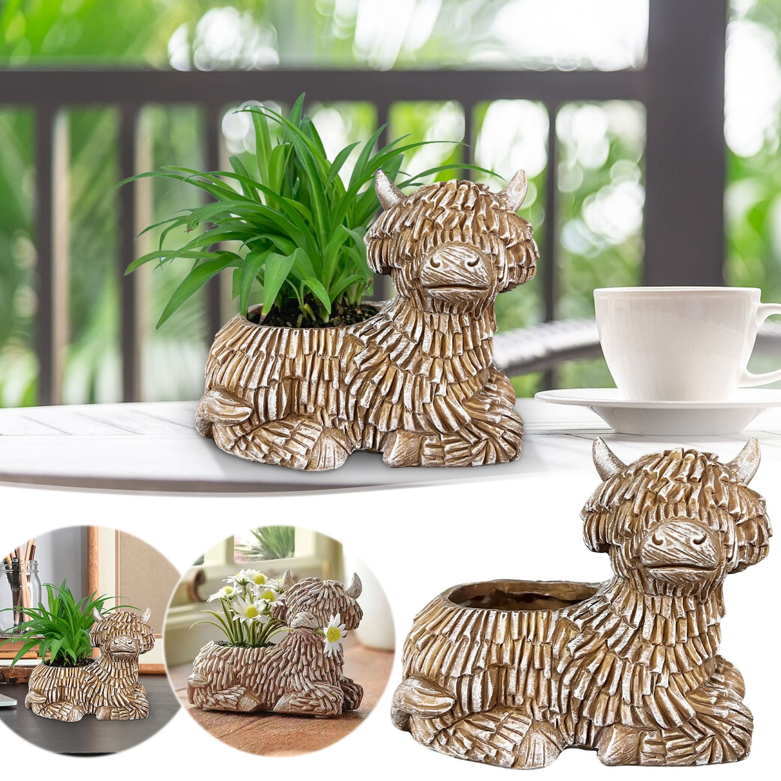 Highland Cow Planter for Outdoor Plants, Cute Scottish Highland Cow ...