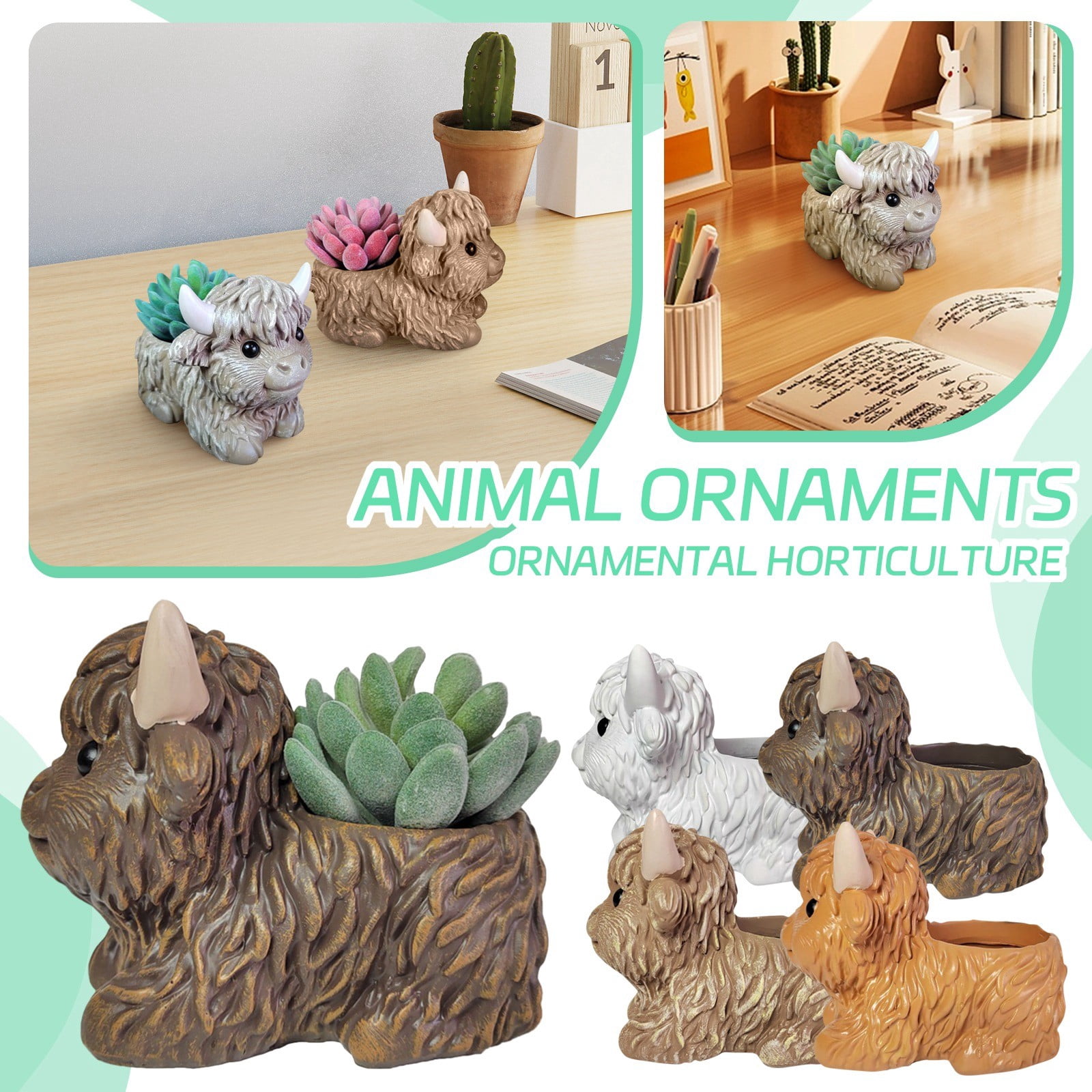 Highland Cow Planter, Resin Succulent Plant Pot, Small Decorative ...