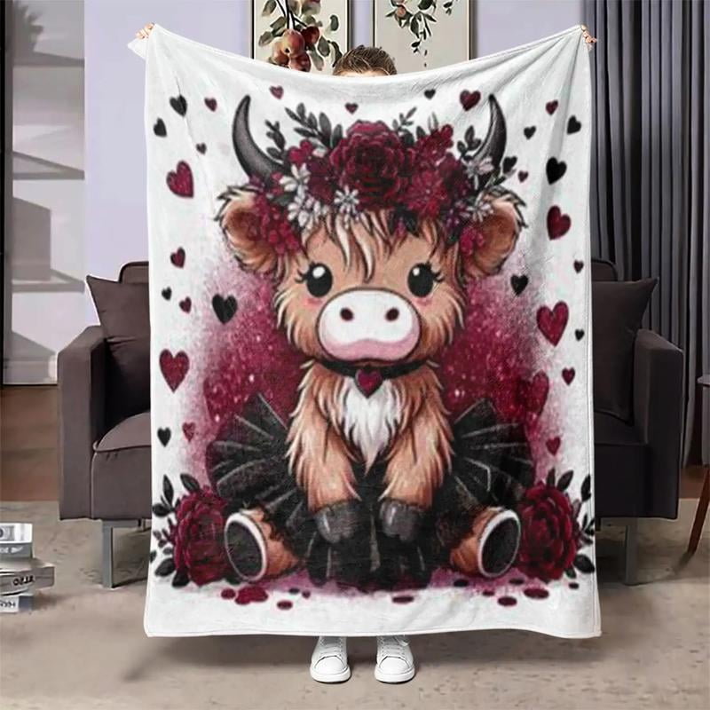 Highland Cow Plush Blanket with Flower Crown - Large Soft Fluffy All ...