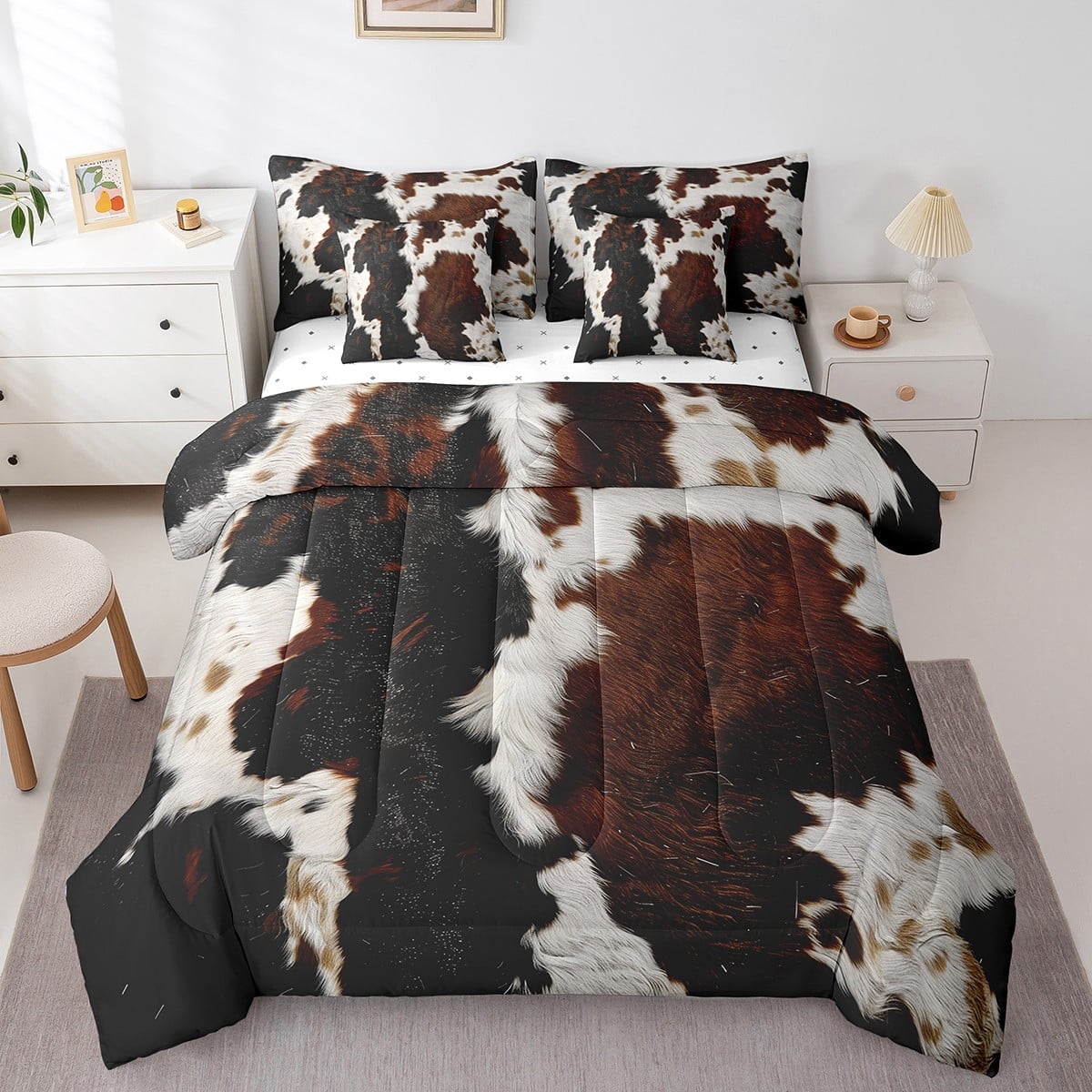 Highland Cow Print Bed in a Bag 7 Pieces Cow Printed Bedding Set, Brown ...