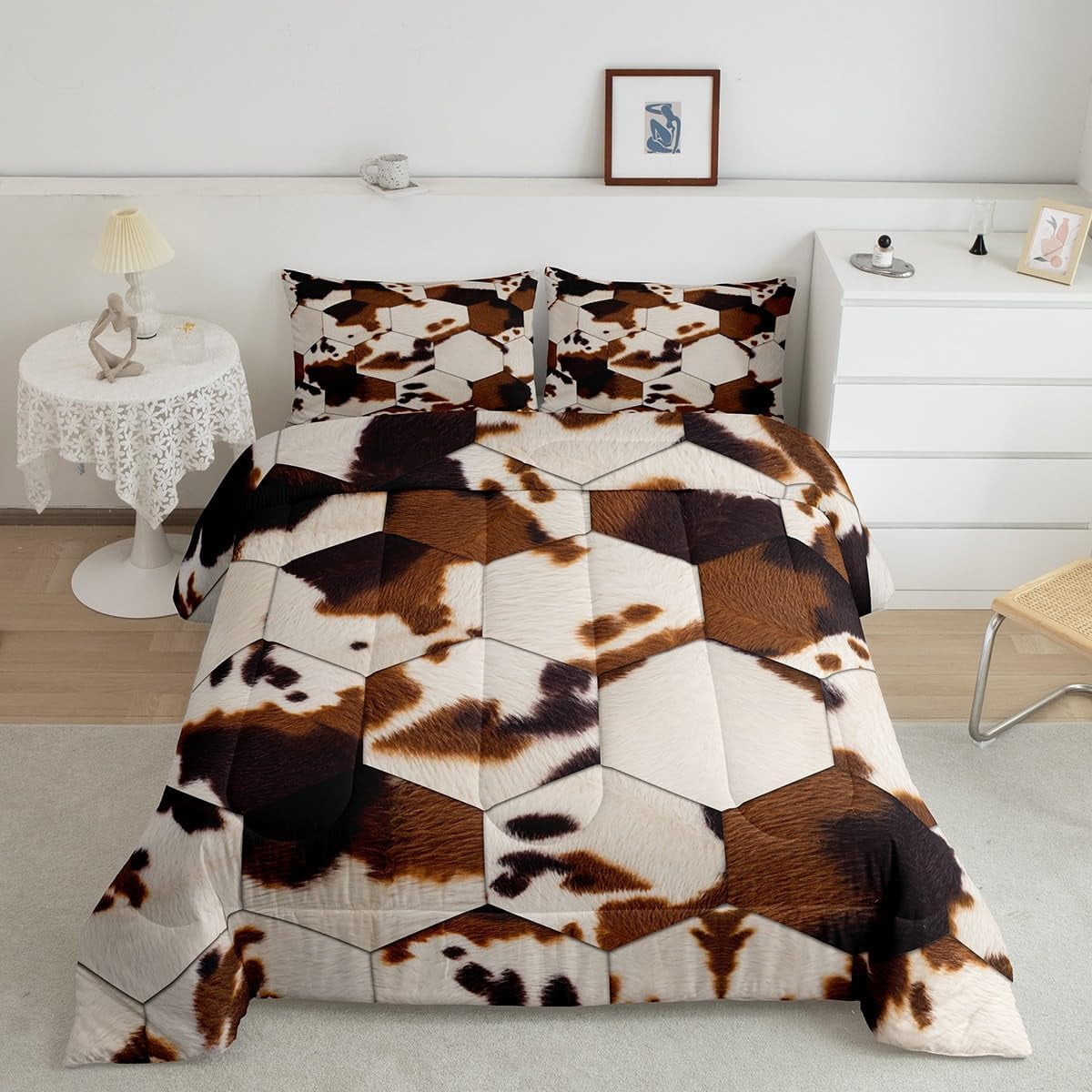 Highland Cow Print Bedding Set Full,Grey Cow Print Comforter Set for ...