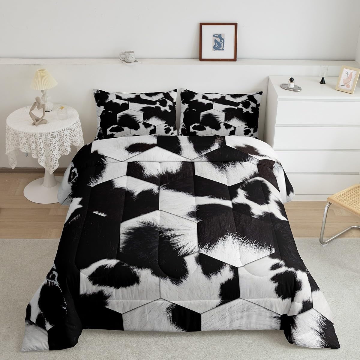 Highland Cow Print Bedding Set Full,Grey Cow Print Comforter Set for ...