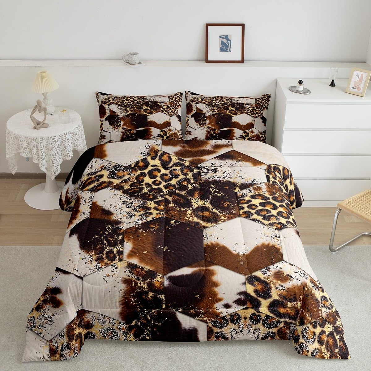 Highland Cow Print Bedding Set Full,Grey Cow Print Comforter Set for ...